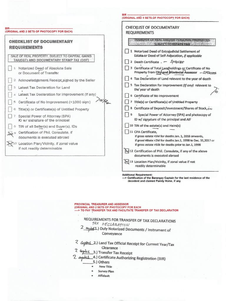 BIR Checklist of Documentary Requirements | PDF