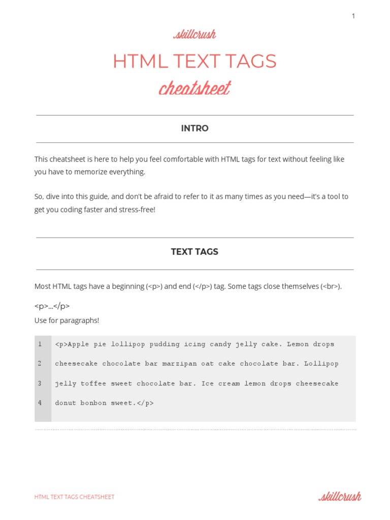 1 HTML Text Tags Cheatsheet | PDF | Html Element | World Wide Web