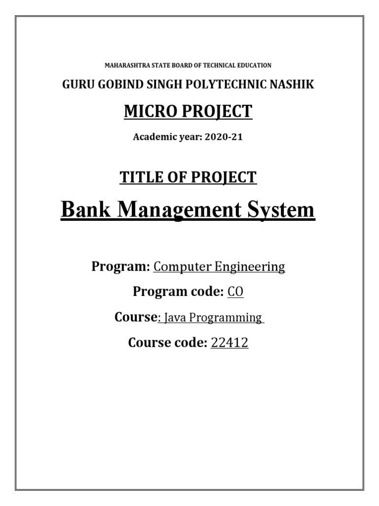 Bank Management System: Micro Project | PDF | Banks | Banks & Banking
