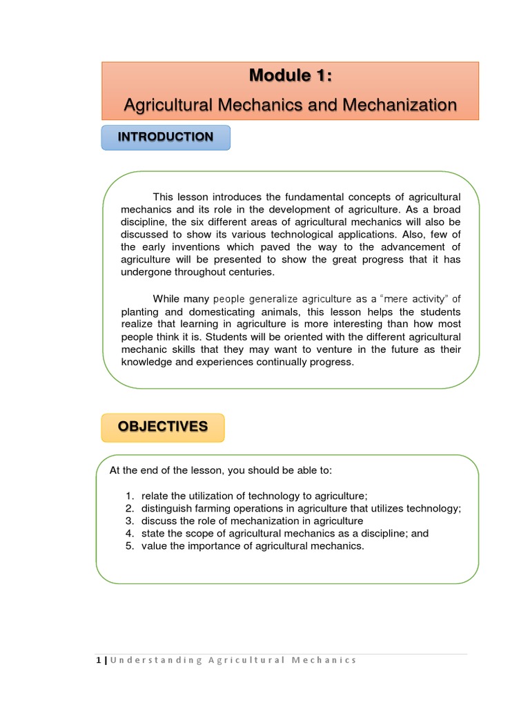 Module 1 Agricultural Mechanics and Mechanization | PDF | Agriculture