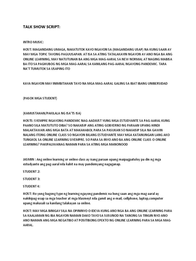 Filipino Talk Show Script 1 PDF