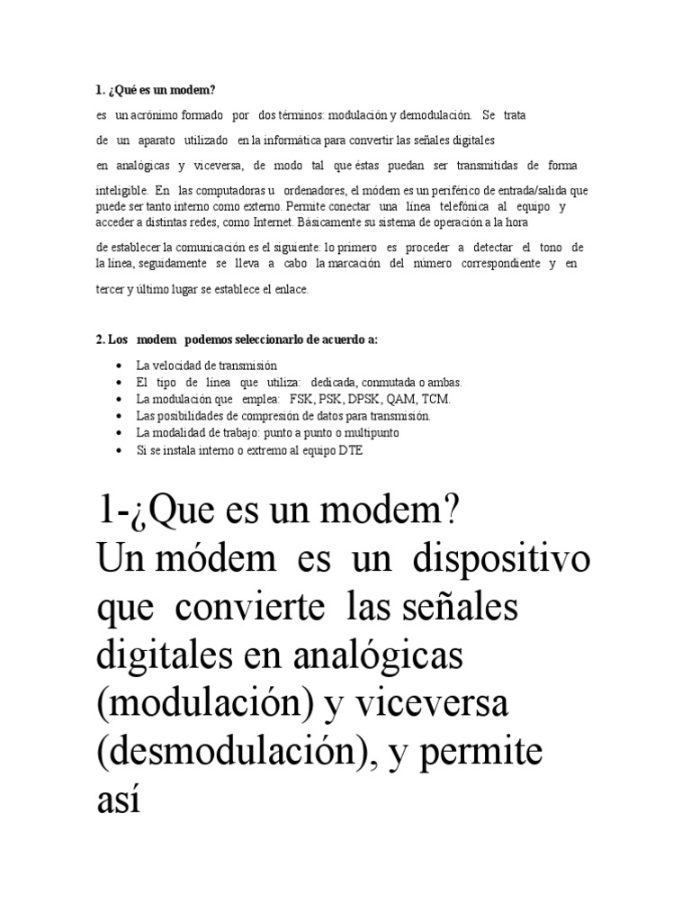 Modem: Funciones, Tipos y Selección | PDF | Módem | Modulación