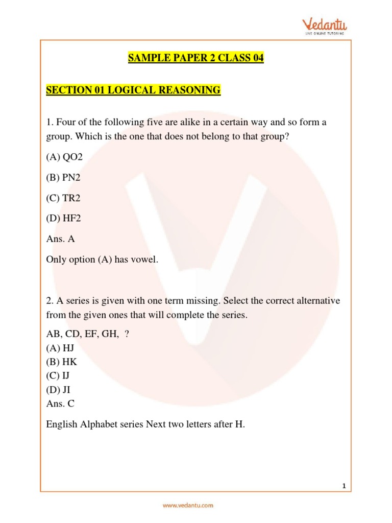 Imo Maths Olympiad Sample Question Paper 2 Class 4 1 Pdf Numbers
