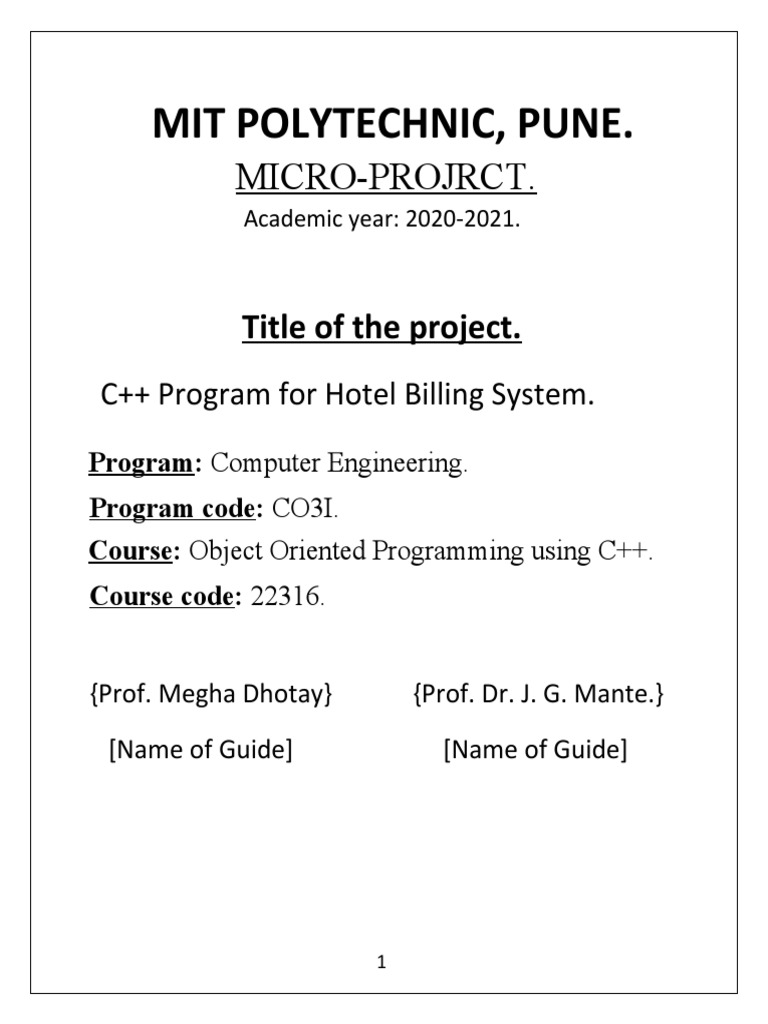 Mit Polytechnic, Pune.: Micro-Projrct | PDF | C++ | Computer Programming
