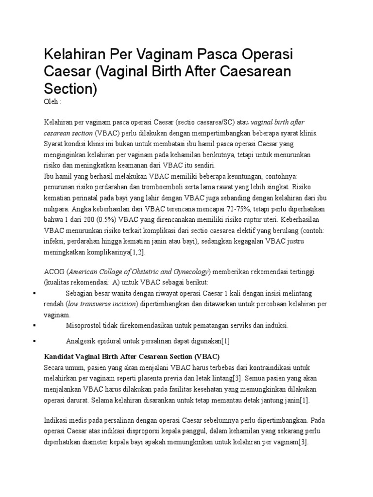 Kelahiran Per Vaginam Pasca Operasi Caesar | PDF