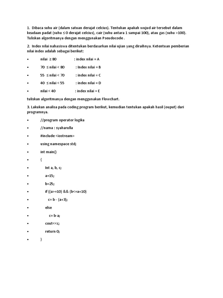 1. Algoritma Penentuan Wujud Air Berdasarkan Suhu 2. Algoritma ...