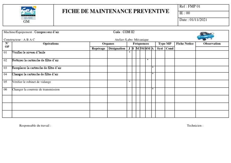 Fiche de Maintenance Préventive | PDF