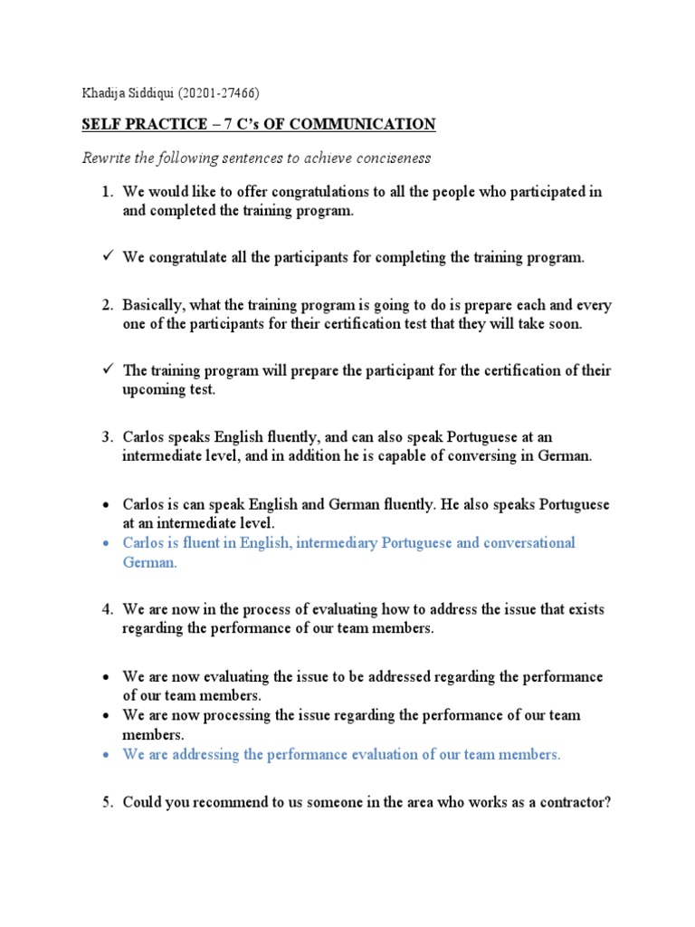 7 C's communication skills self-practice | PDF | Communication