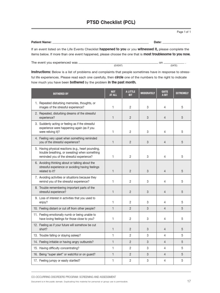 PTSD Checklist (PCL) | PDF | Feeling | Psychological Concepts