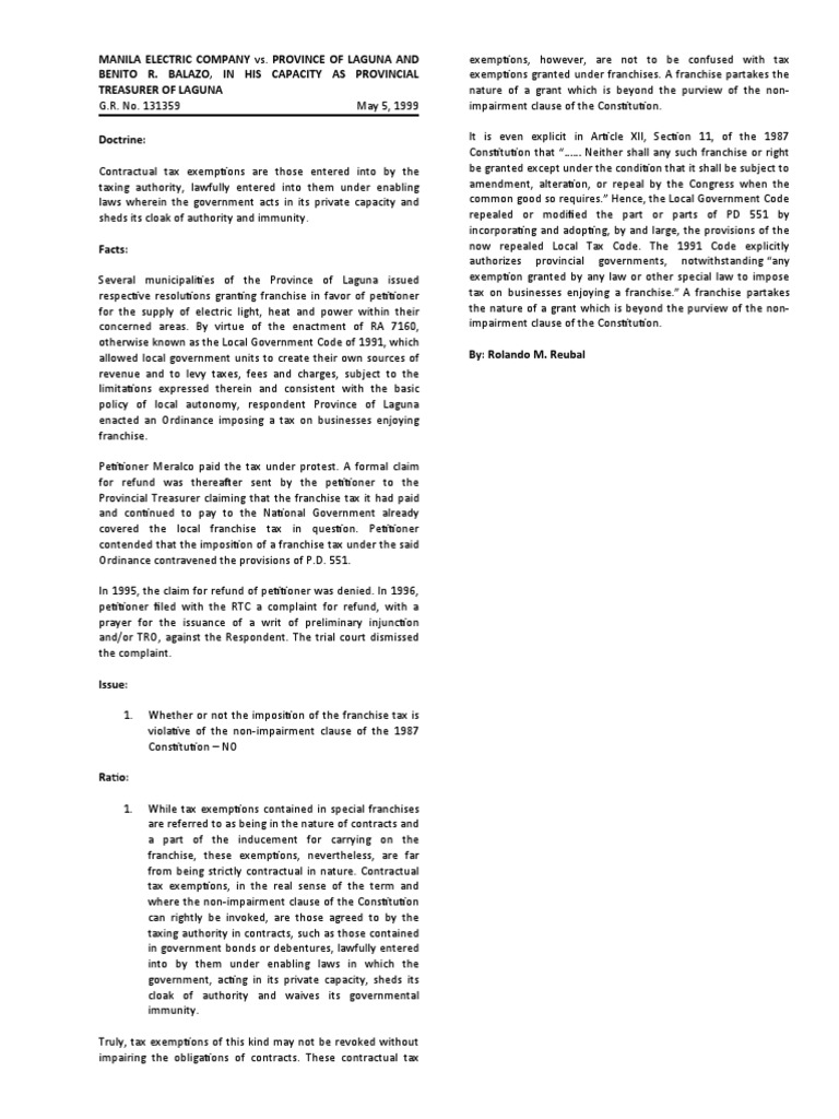 Meralco v. Province of Laguna | PDF | Taxes | Injunction