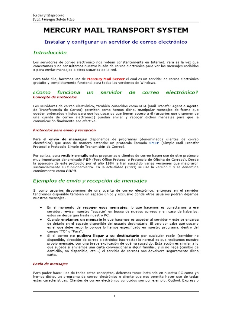 Mercury Mail Transport System | PDF | Internet | Servidor proxy
