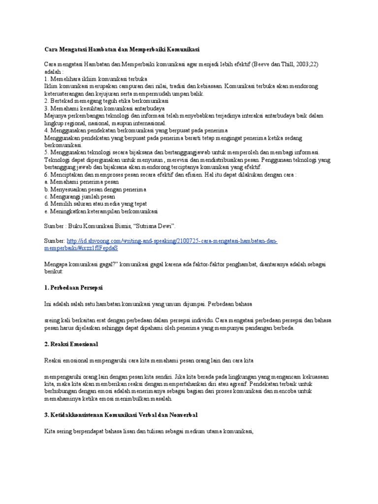 Cara Mengatasi Hambatan Dan Memperbaiki Komunikasi | PDF