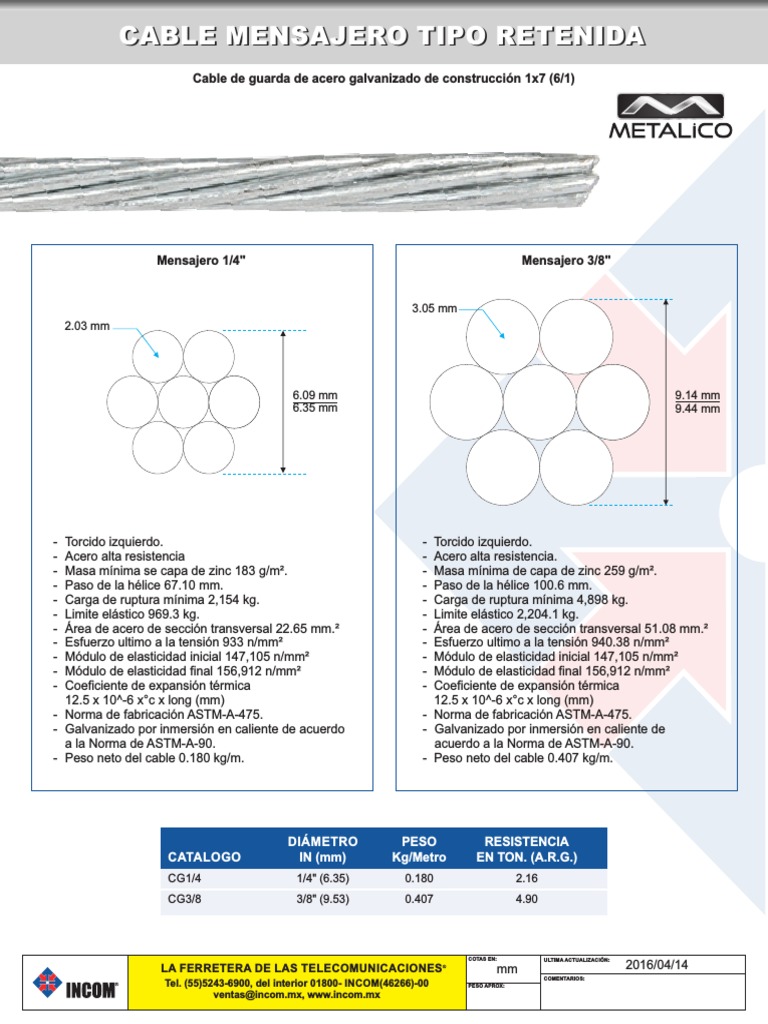 METALICO CGX X-Cable Mensajero | PDF | Física Aplicada e ...