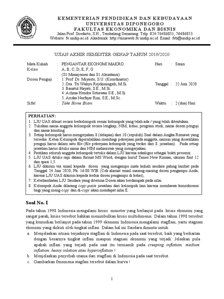SOAL UAS Pengantar Ekonomi Makro | PDF