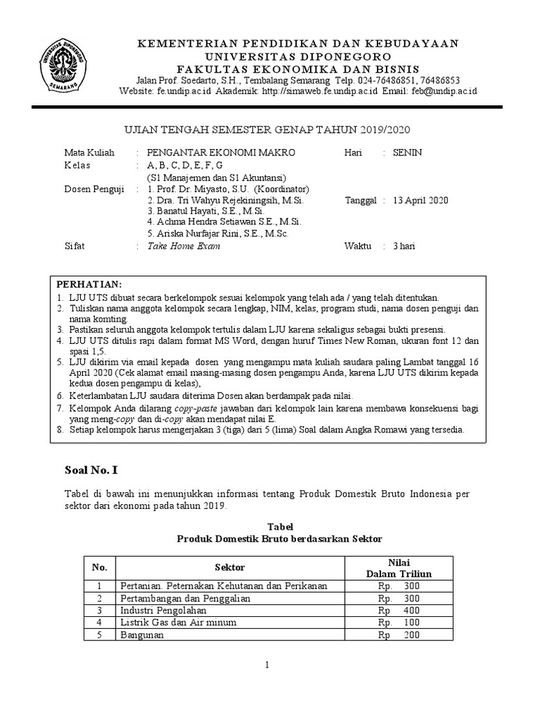SOAL UTS Pengantar Ekonomi Makro | PDF