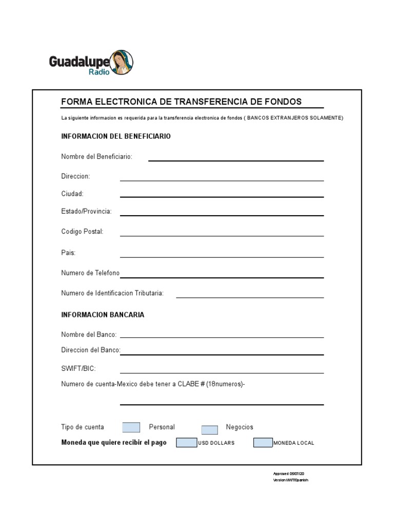 Wire Transfer Form (Spanish Version) | PDF