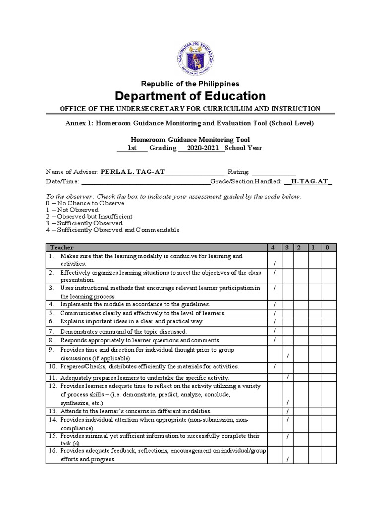 PERLA-Annex 1 - Homeroom Guidance Monitoring and Evaluation Tool ...