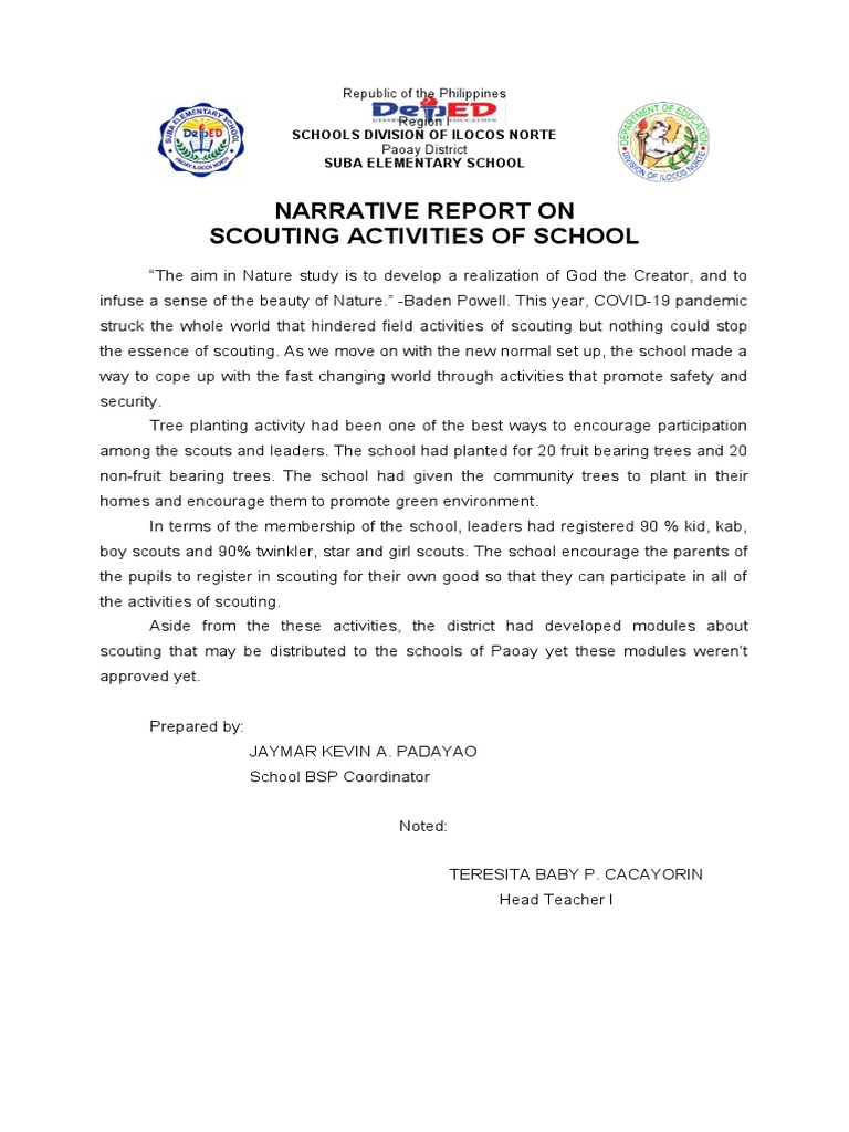 NARRATIVE REPORT On BSP GSP Backyard Camp 2019 | PDF | Educational ...