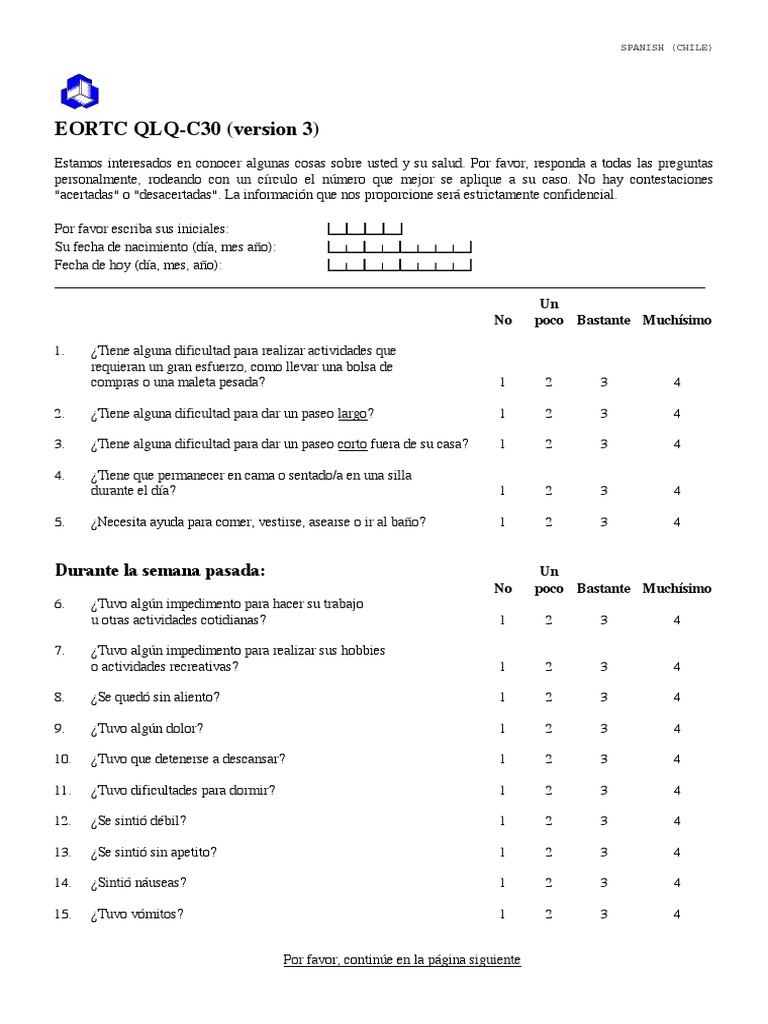 EORTC QLQ-C30 (Version 3) Chilean | PDF