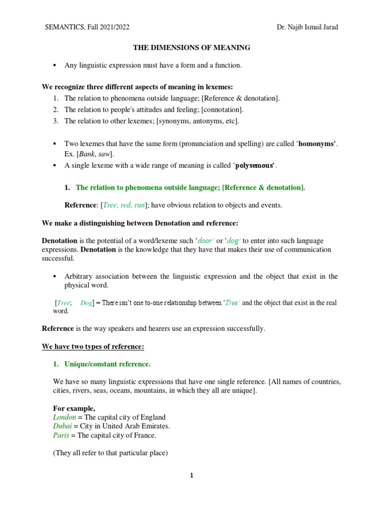 The Dimensions of Meaning - NOTES | PDF | Connotation | Word