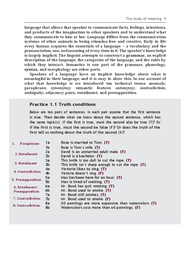 Practice 1.1 Truth Conditions | PDF | Neuropsychological Assessment ...
