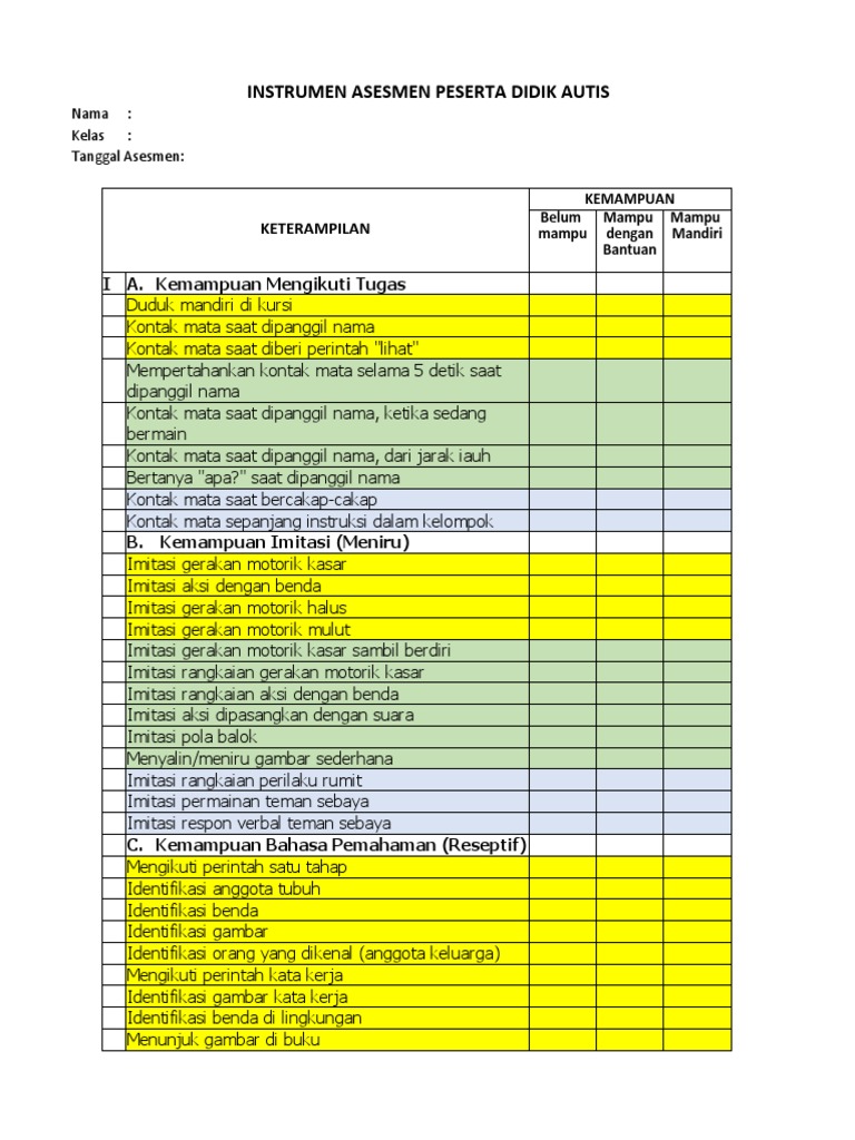 Contoh Instrumen Autis | PDF