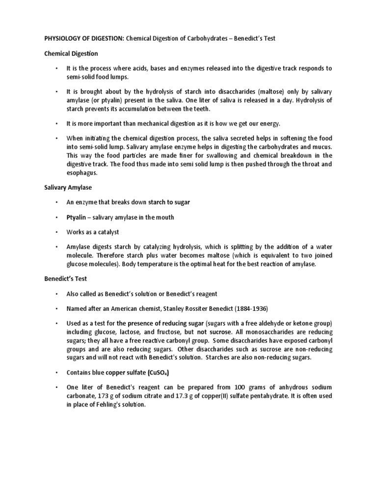 Physiology of Digestion Handout | PDF | Digestion | Carbohydrates
