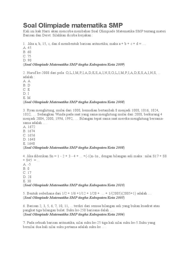 Soal Dan Pembahasan Olimpiade Matematika | PDF