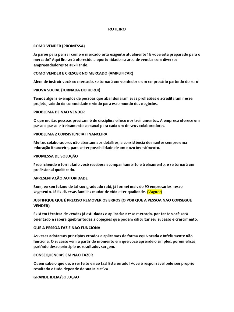 Roteiro vsl-3 | PDF | Empreendedorismo | Mercado (economia)