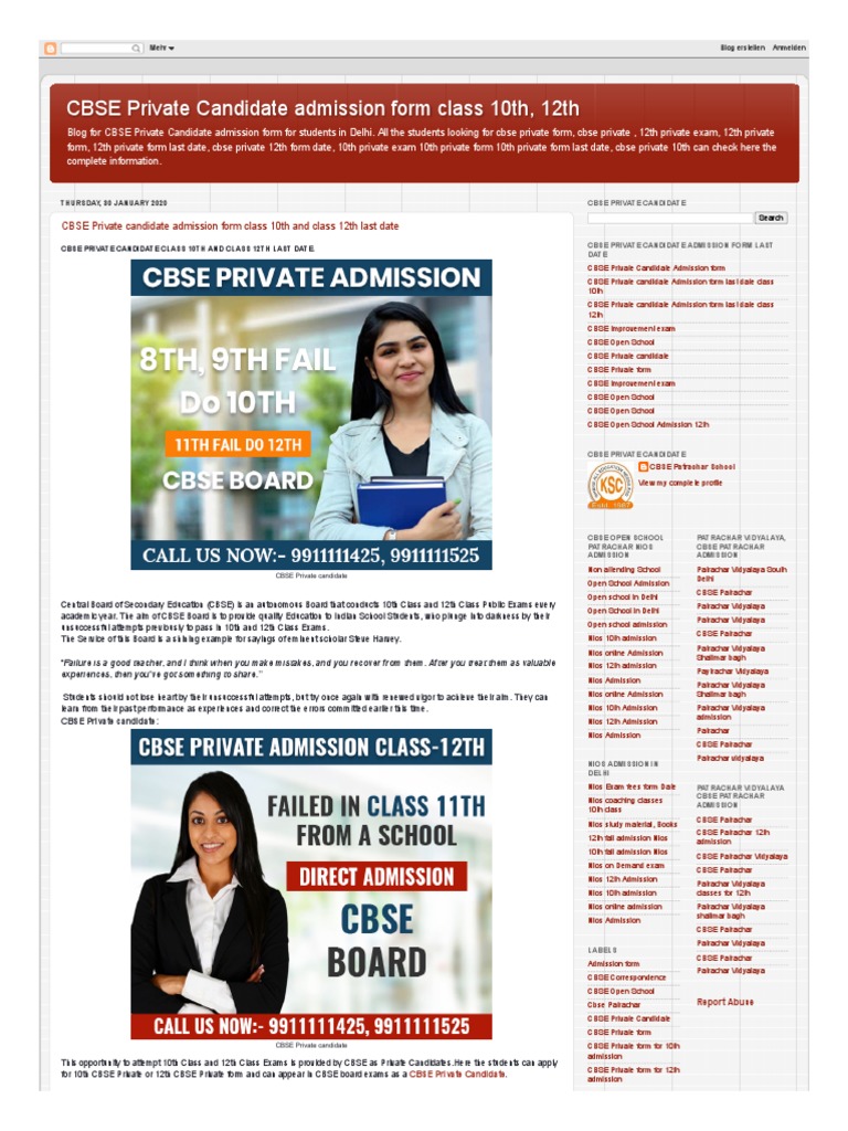 CBSE Improvement Exam 2022 | PDF | University And College Admission ...