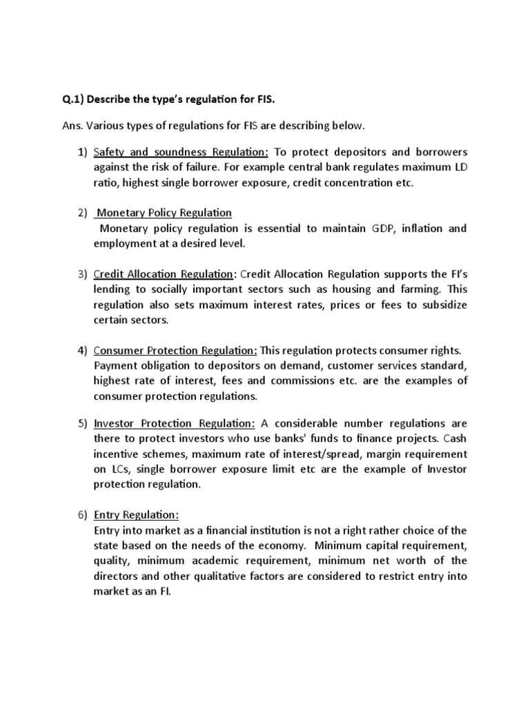 Types of Financial Institution Regulations | PDF