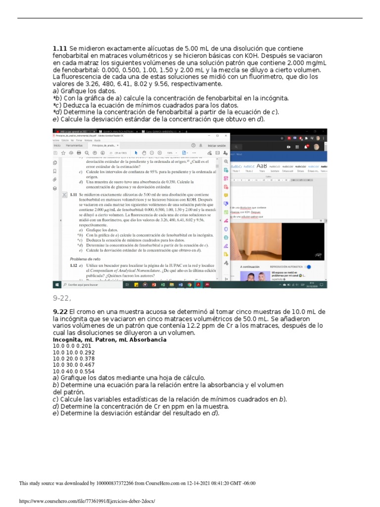 Ejercicios Deber 2 | PDF | Concentración | Química