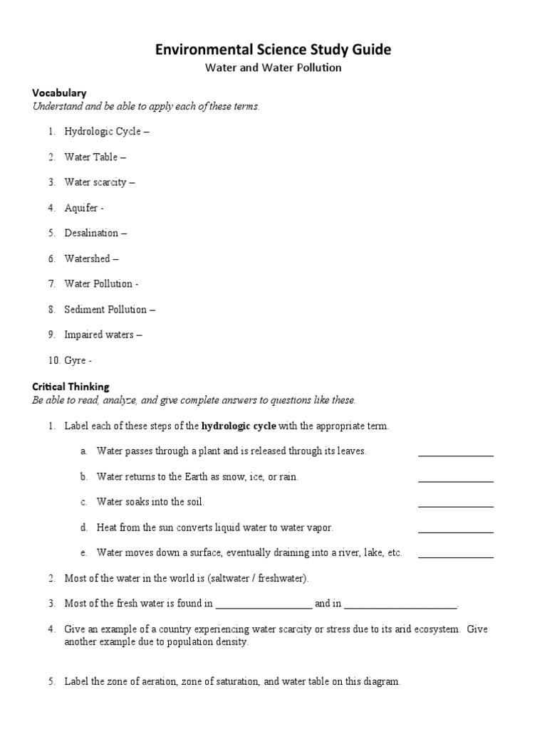 Water Resources and Pollution Study Guide | PDF | Water | Groundwater