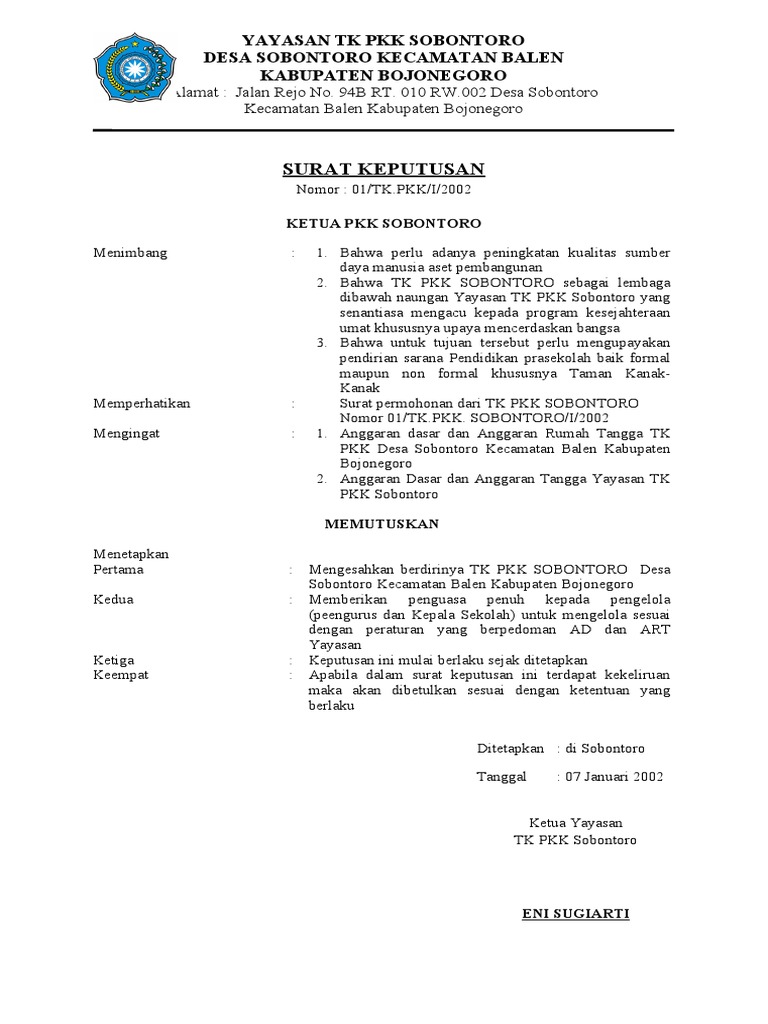 Yayasan TK PKK Sobontor1 | PDF