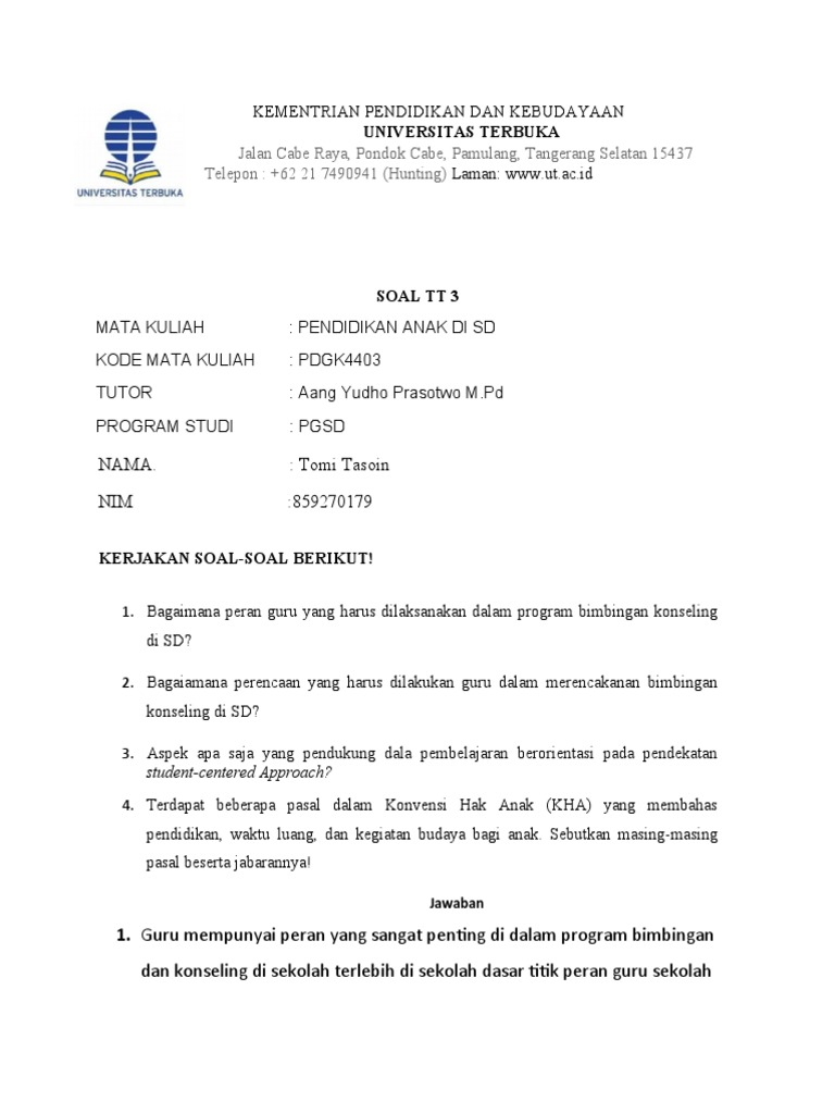 Tugas 3 Pendidikan Anak Di SD | PDF