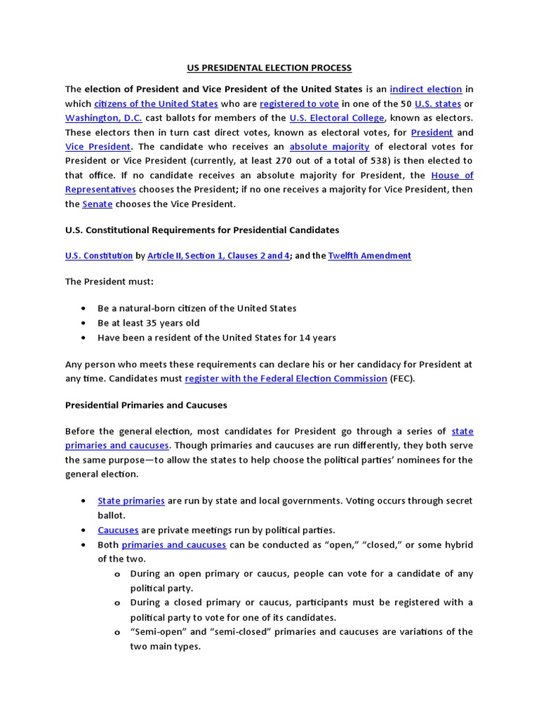 Us Presidental Election Process | PDF | United States Presidential ...