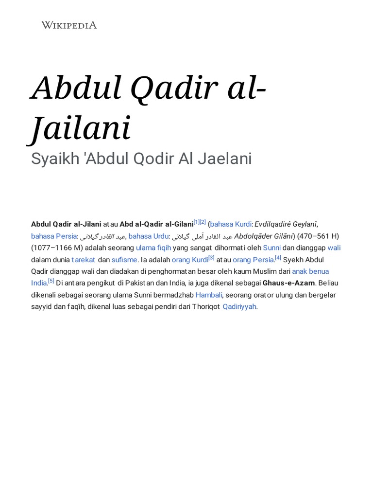 Abdul Qadir Al-Jailani - Wikipedia Bahasa Indonesia, Ensiklopedia Bebas | PDF