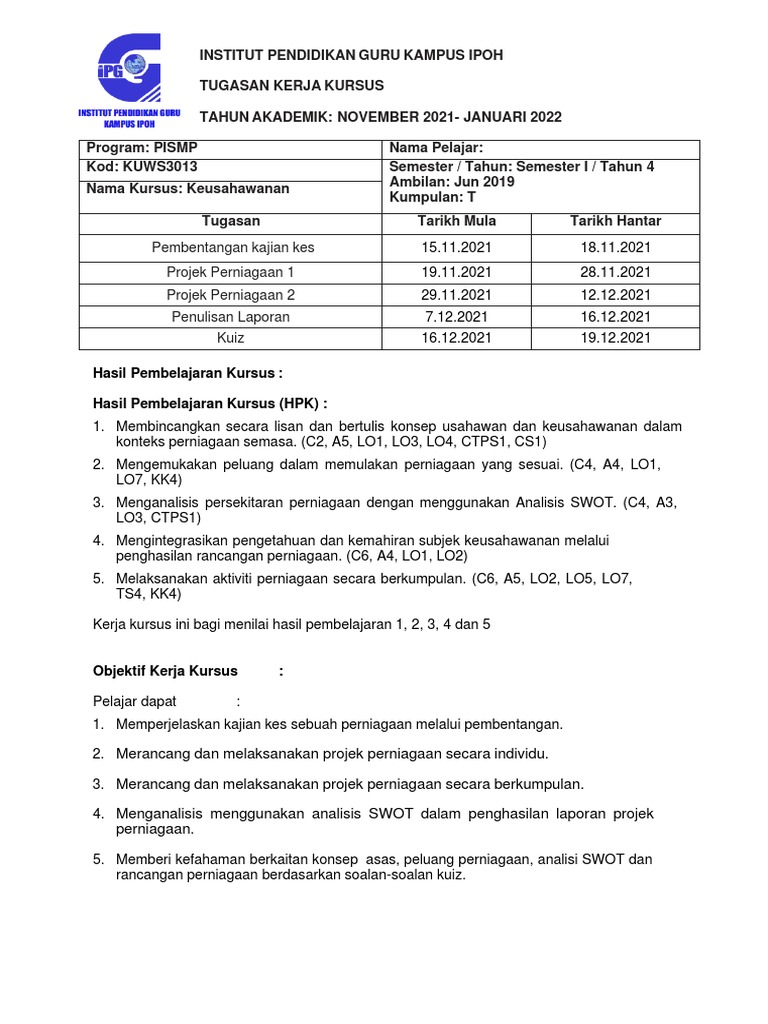Kerja Kursus Keusahawanan | PDF