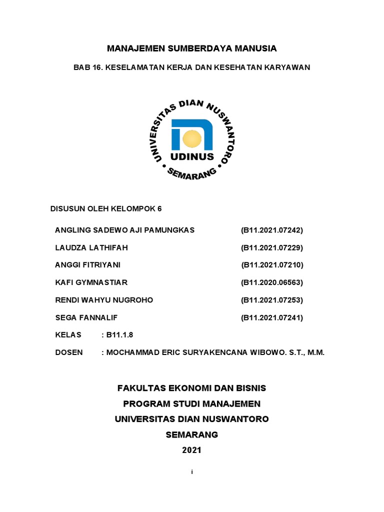 Makalah Kel.6 MSDM Bab 16. Keselamatan Kerja Dan Kesehatan Karyawan | PDF | Komputer
