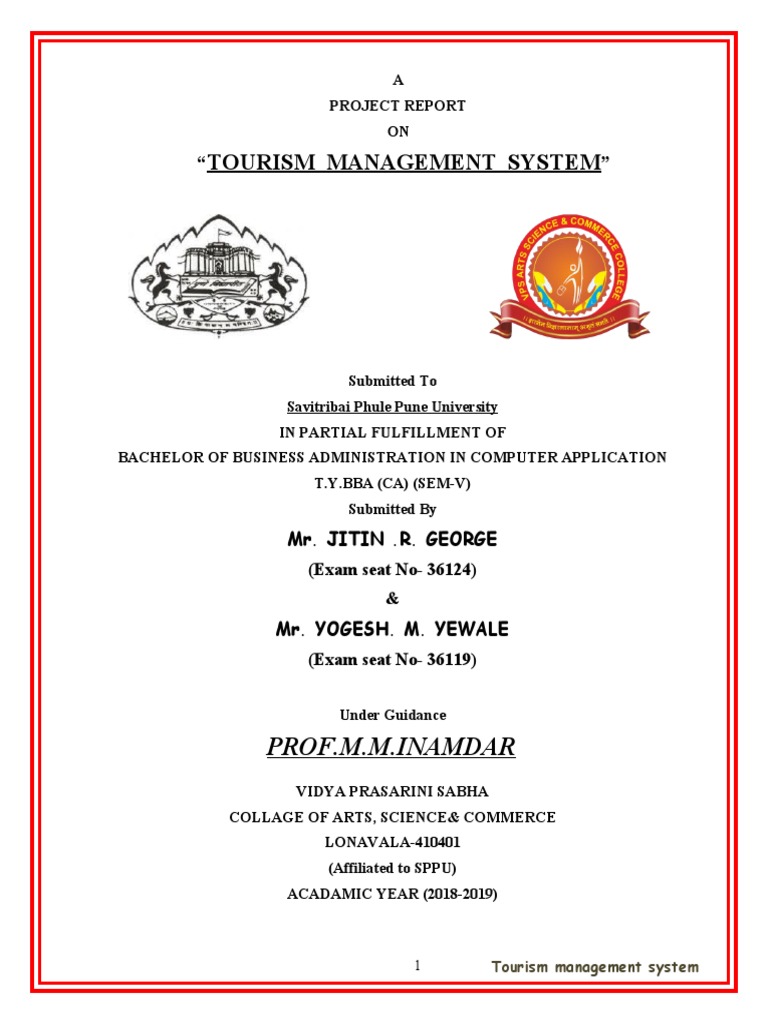 Tourism Management System Project Report | PDF | Software | Computing