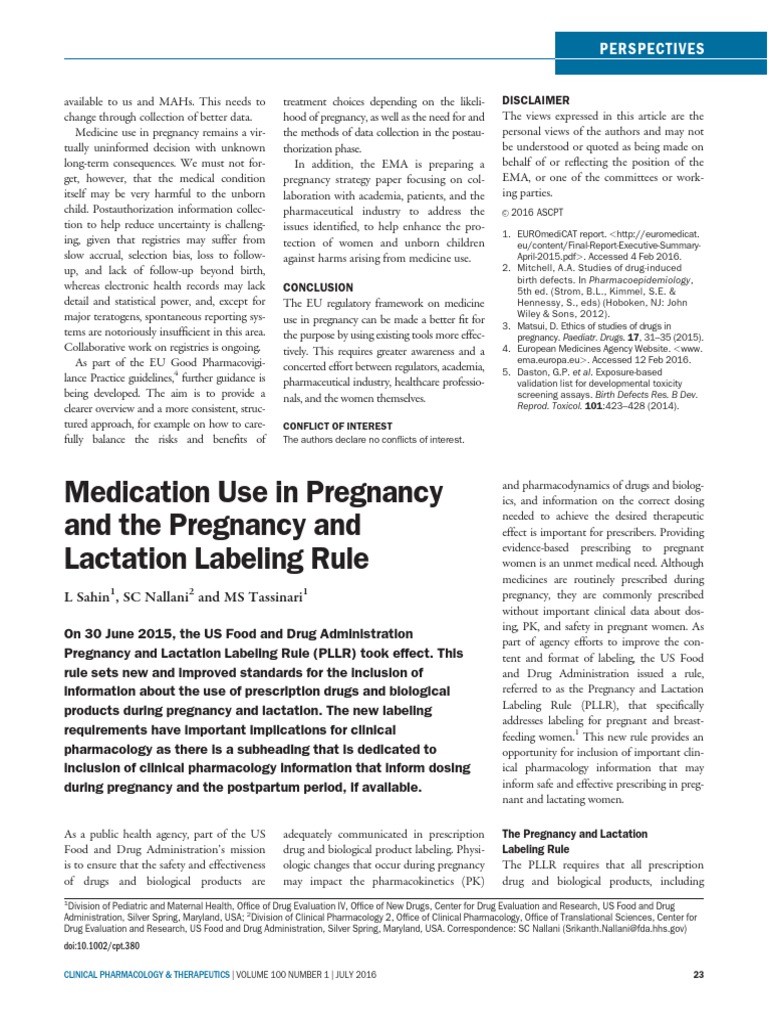 Medication Use in Pregnancy and The Pregnancy and Lactation Labeling ...