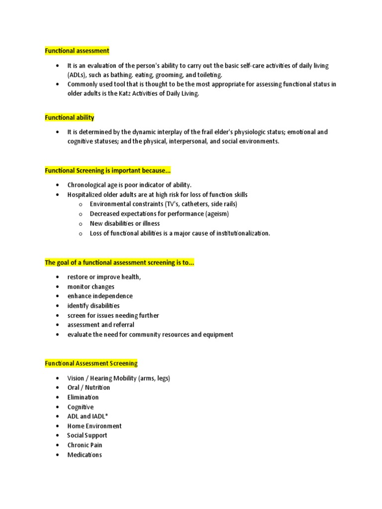Geriatric Functional Assessment | PDF | Health Sciences | Medical ...