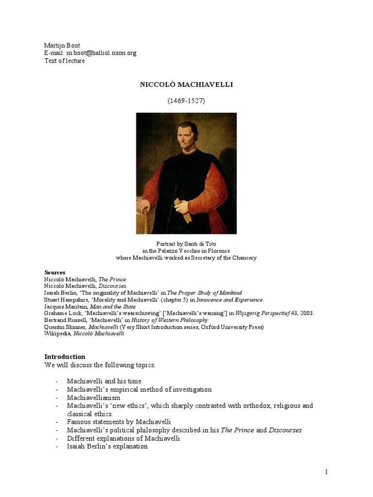 Niccolò Machiavelli: Martijn Boot Text of Lecture | PDF | Niccolò ...