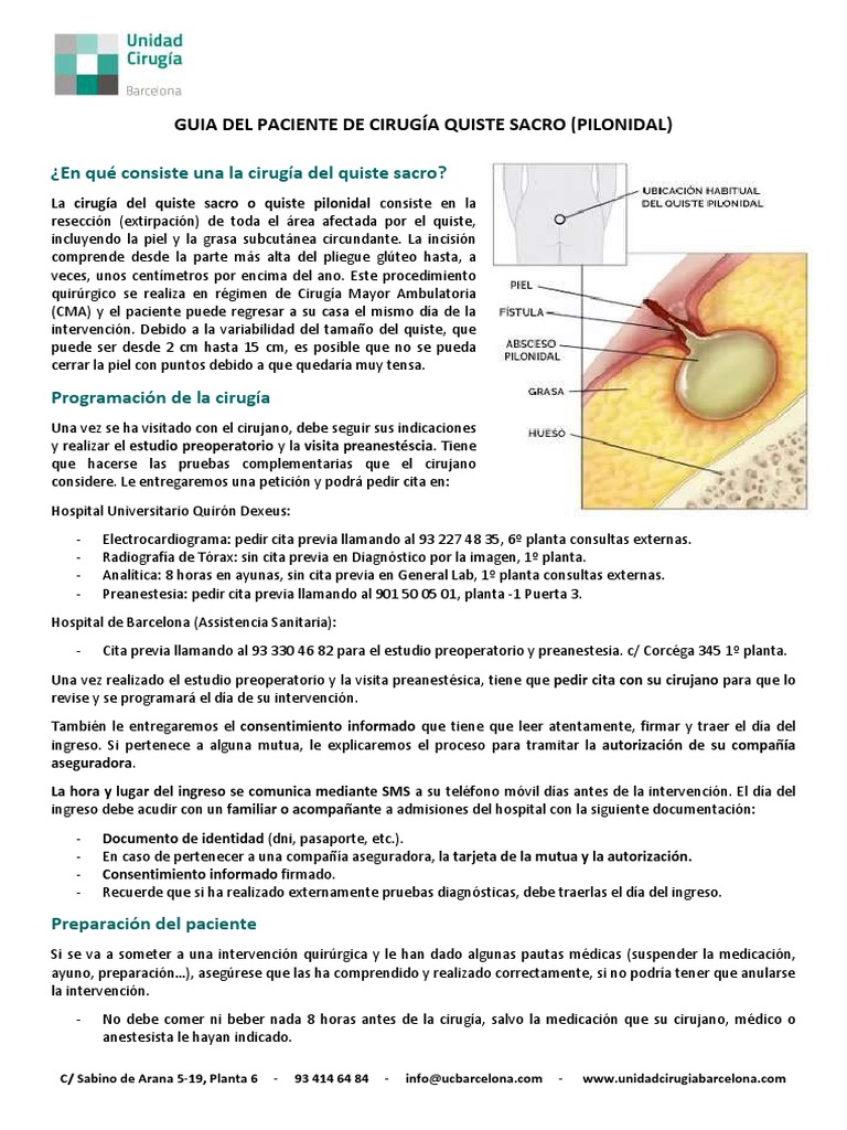 Guia Del Paciente de Cirugía Quiste Sacro Pilonidal | PDF | Herida | Cirugía