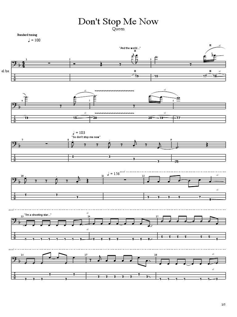 Queen - Dont Stop Me Now - BASS TABS | PDF | Musical Instruments ...