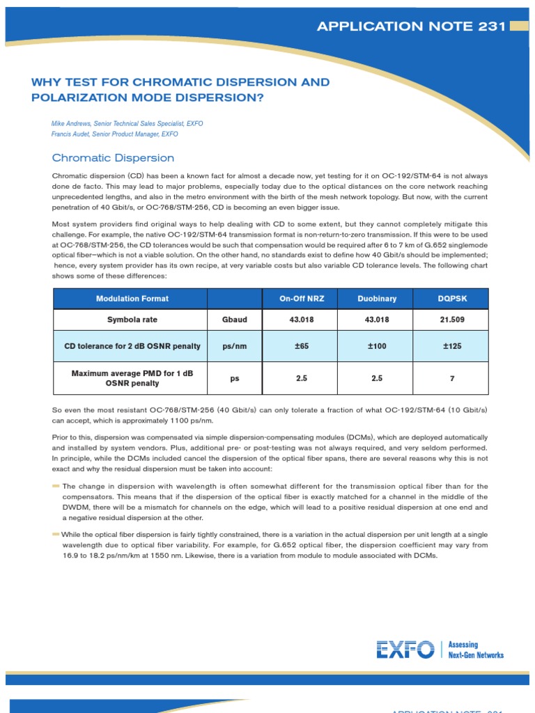 CD and PMD Test | PDF | Dispersion (Optics) | Optical Fiber