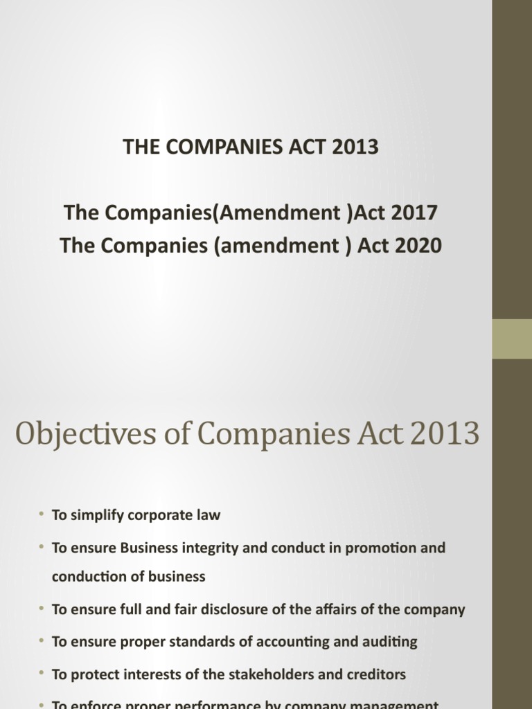 The Companies Act 2013 The Companies (Amendment) Act 2017 The Companies ...