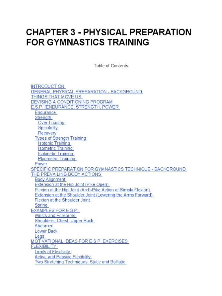 Physical Preparation For Gymnastics Training | PDF | Flexibility ...