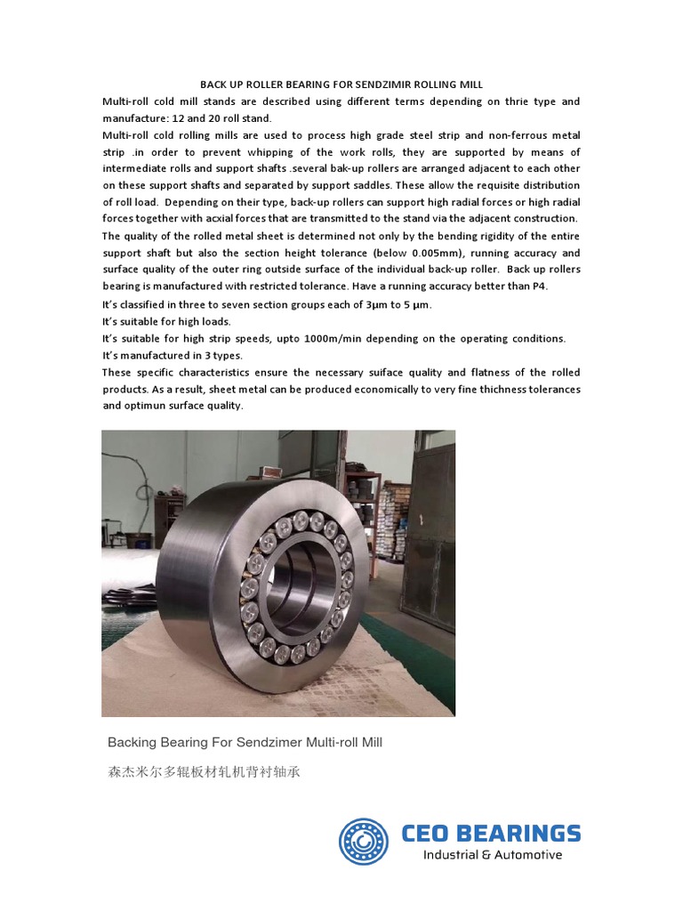 Sendzimir Mill Back-Up Roller Bearings | PDF | Bearing (Mechanical ...