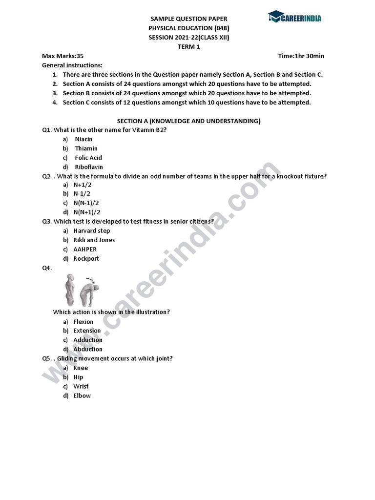 Class 12 Physical Education Sample Paper | PDF | Body Mass Index ...